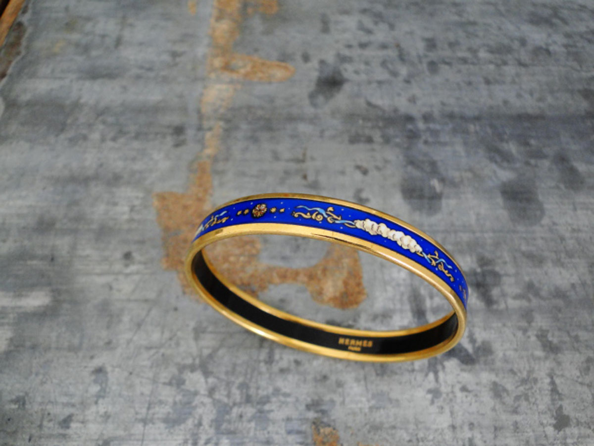 Hermes Blue Enamel Gold Plate COSMOS Bangle