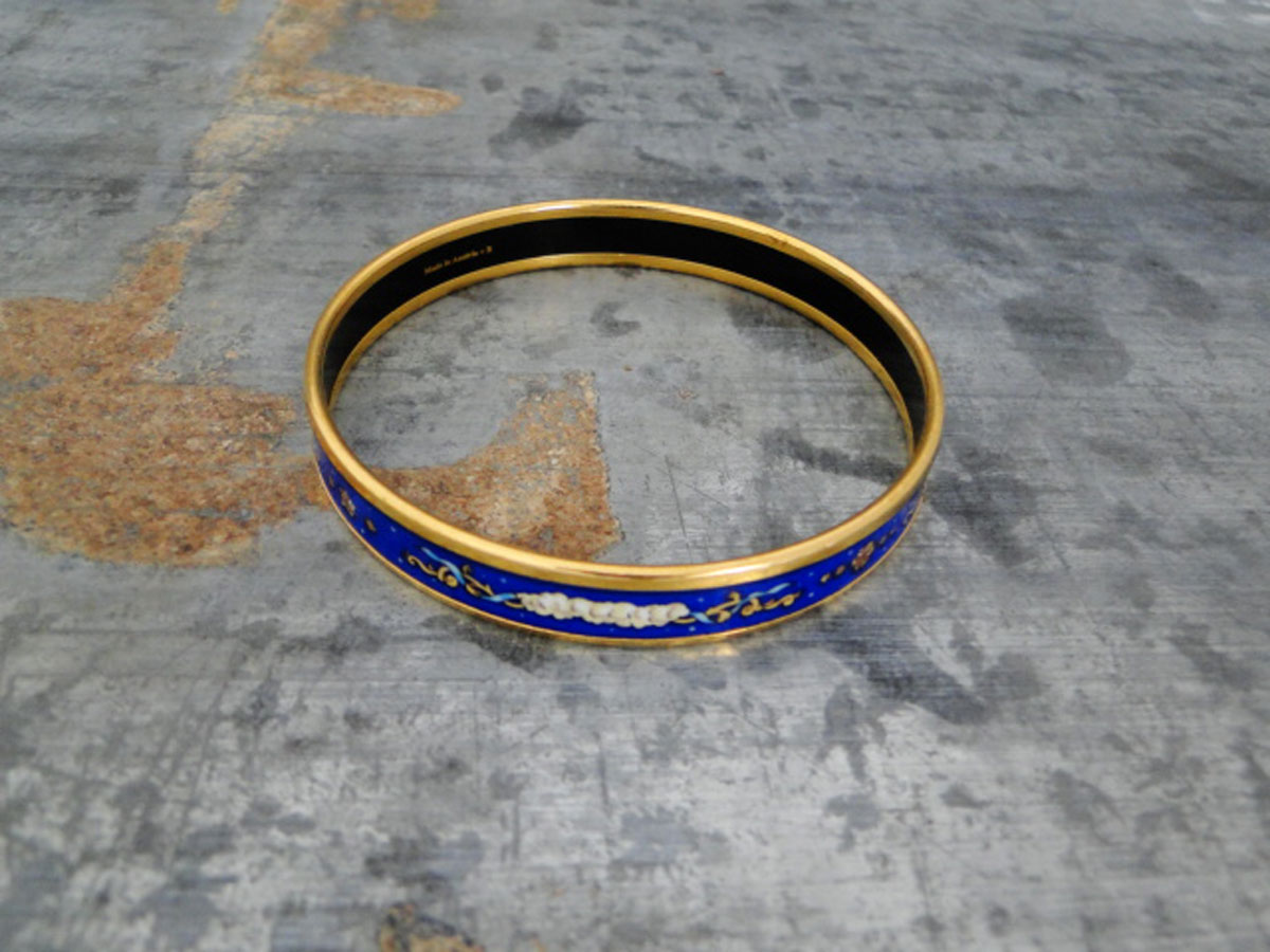 Hermes Blue Enamel Gold Plate COSMOS Bangle